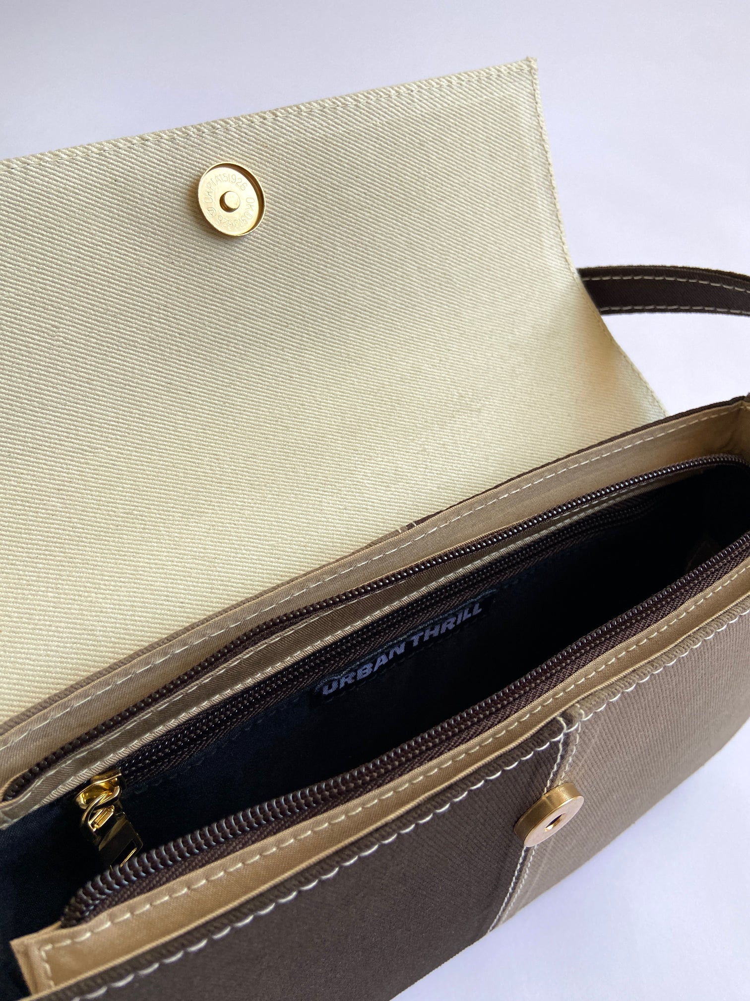 Brown Patched Denim Shoulder Bag – URBAN THRILL